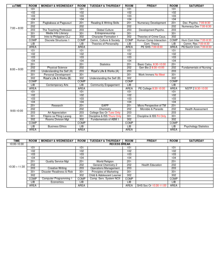 FINAL Revised Room Schedule | PDF | Liberal Arts Education ...