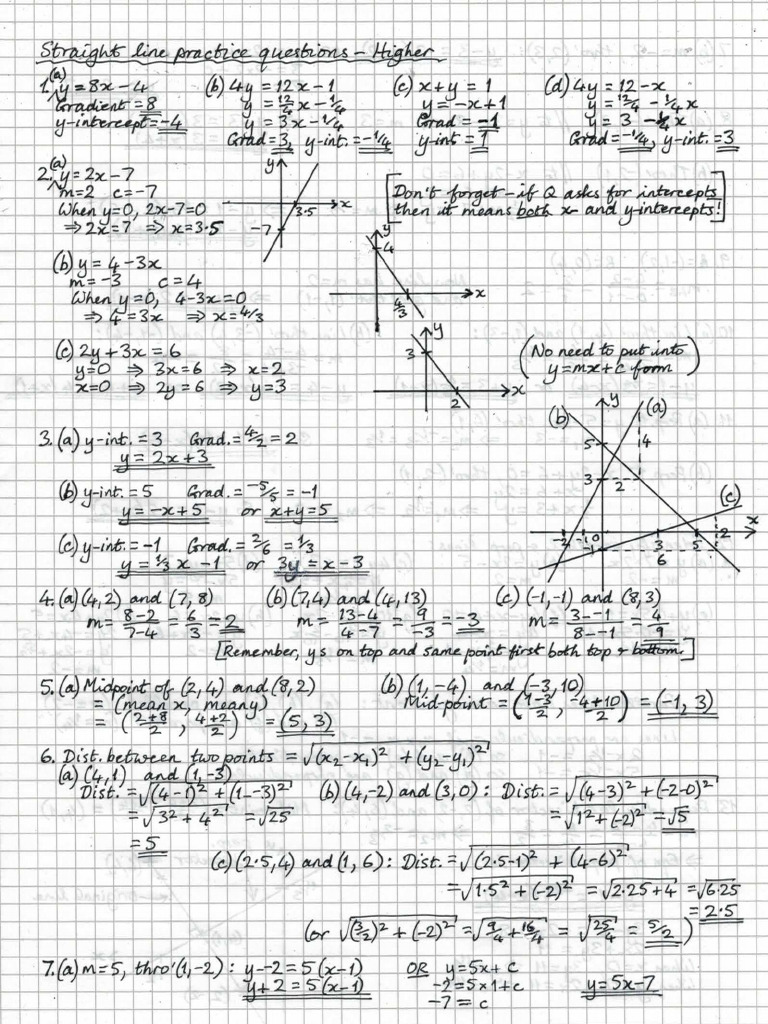 Straight Line Practice Qs Higher Solns | PDF