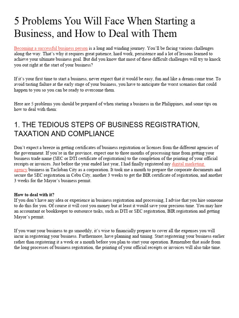 5 Problems You Will Face When Starting A Business | PDF | Expense ...