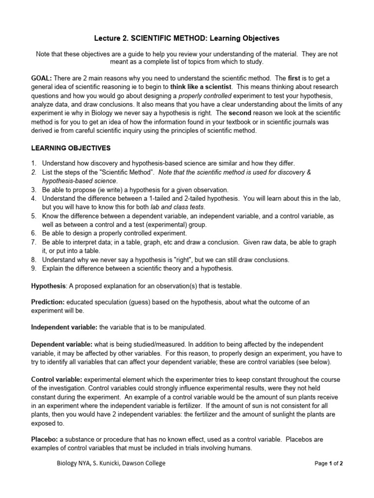 Lecture_2_SCIENTIFIC_METHOD_learning_objectives | PDF | Experiment | Scientific Method