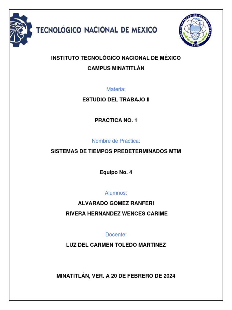 Sistemas De Tiempos Predeterminados Mtm Pdf