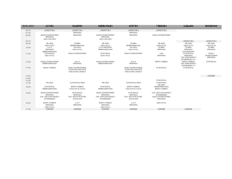 Horario Spa El Alba | PDF