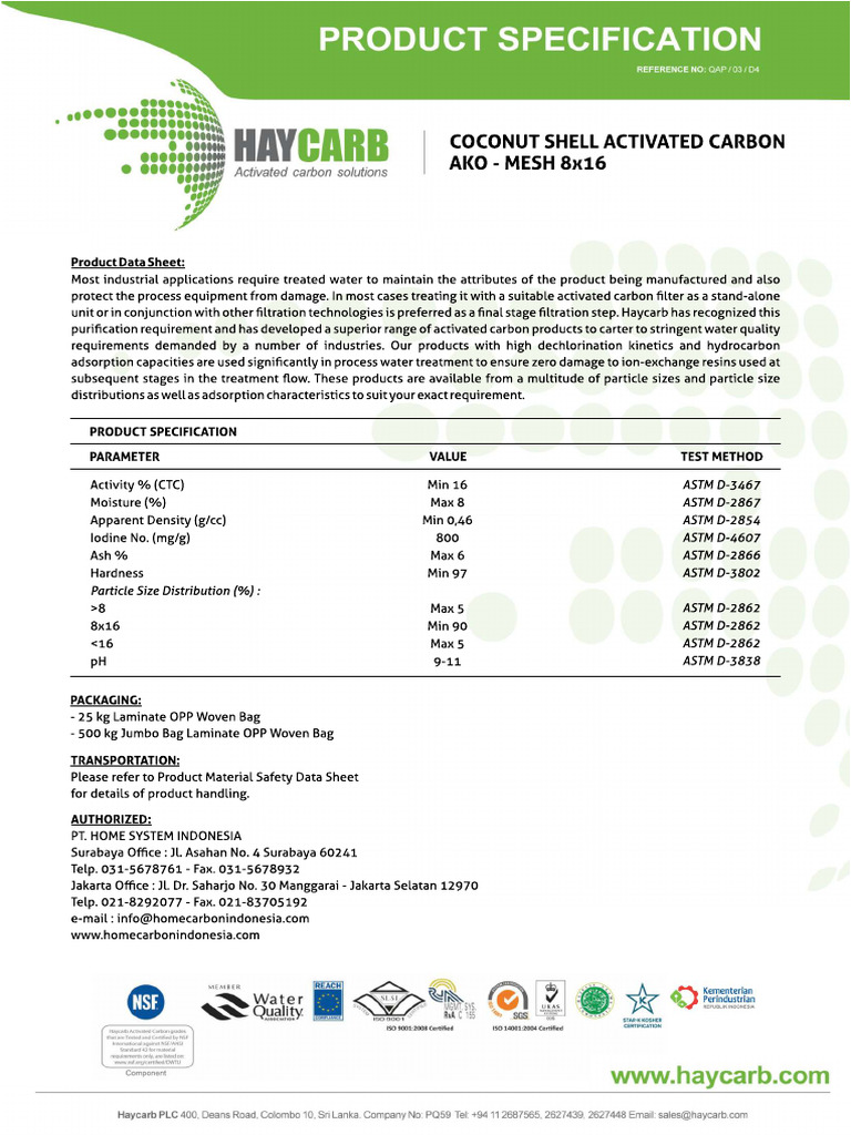 Data Sheet_AKO 8x16 Haycarb | PDF