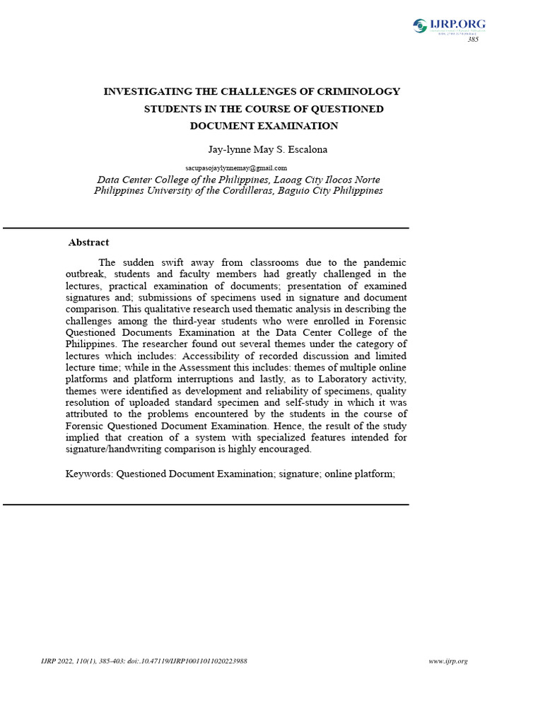 Investigating The Challenges of Criminology Students in The Course of ...