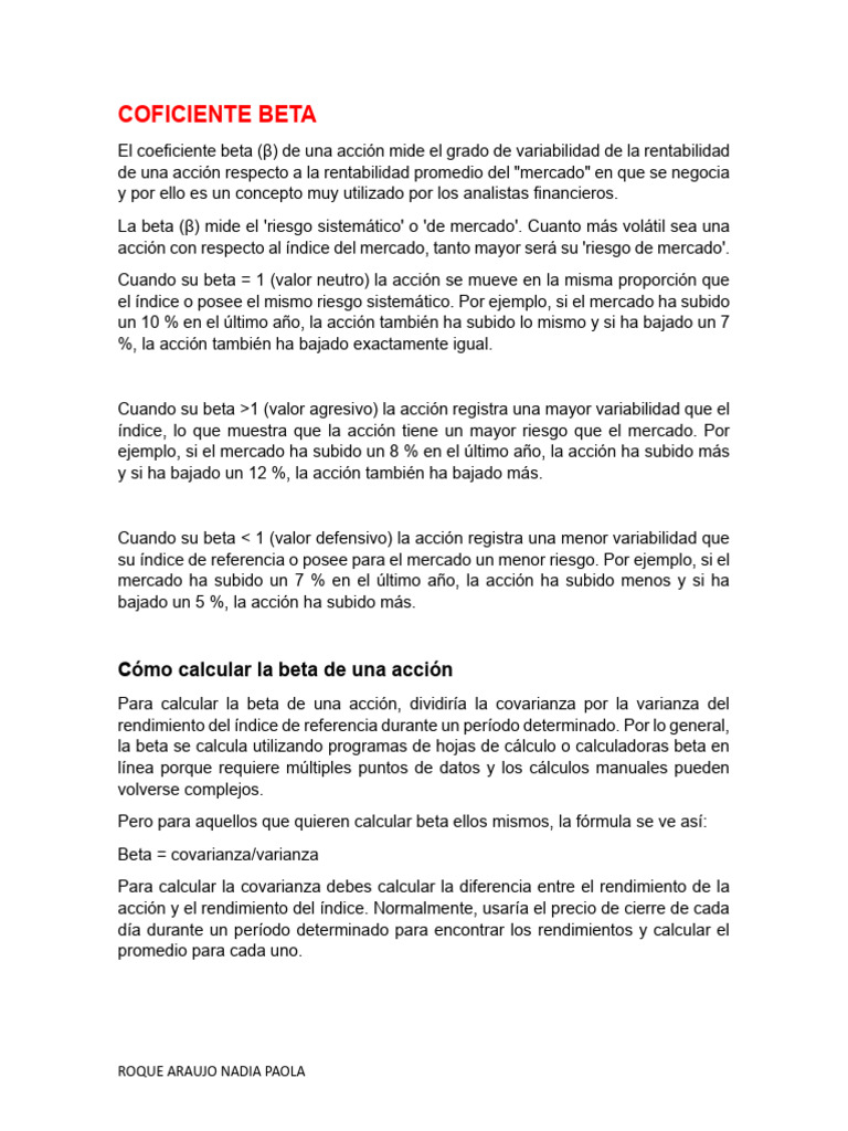 Coficiente Beta | PDF | Beta (Finanzas) | Mercados financieros