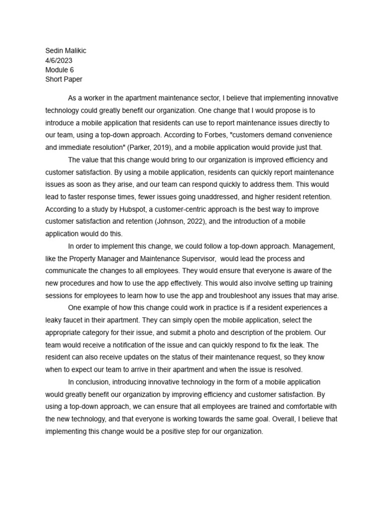 Short Paper Module 6 | PDF | Mobile App | Employee Retention