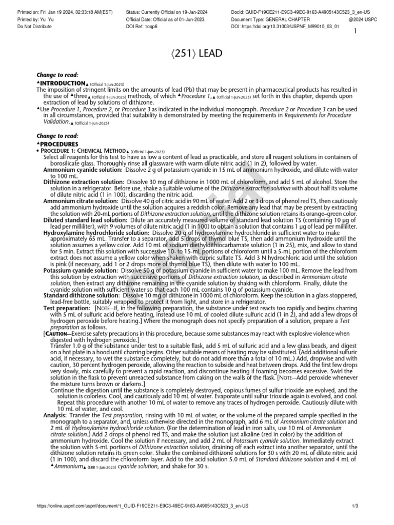 Usp 251 | PDF | Chemical Substances | Chemical Compounds