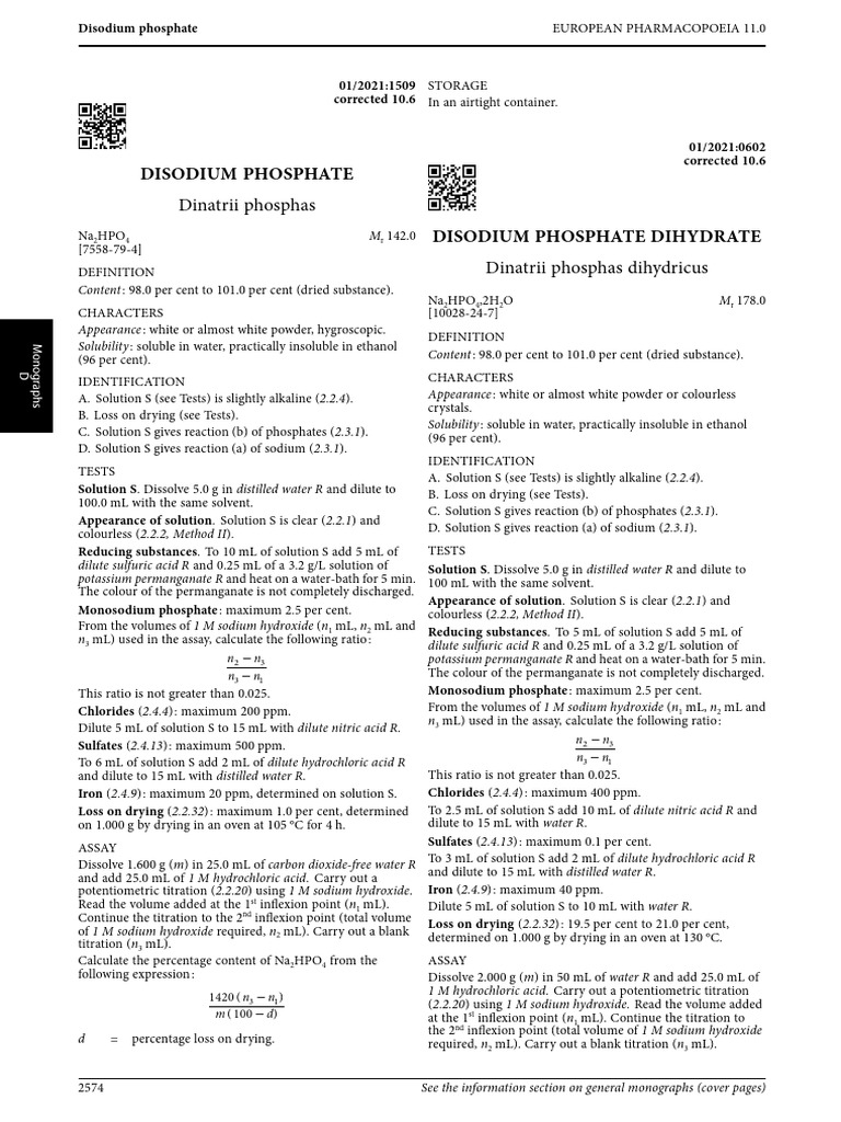 EP - Disodium Phosphate Dihydrate | PDF | Solubility | Sodium