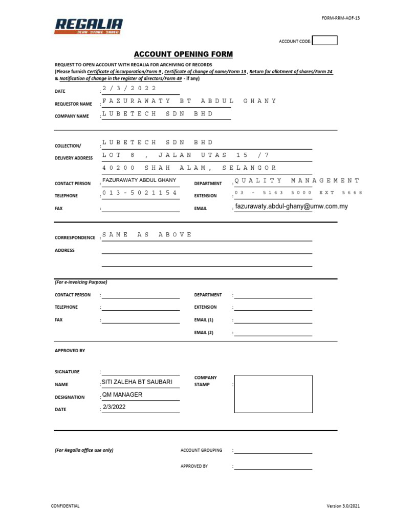 Account Opening Form-QM | PDF | Telecommunications | Telephony