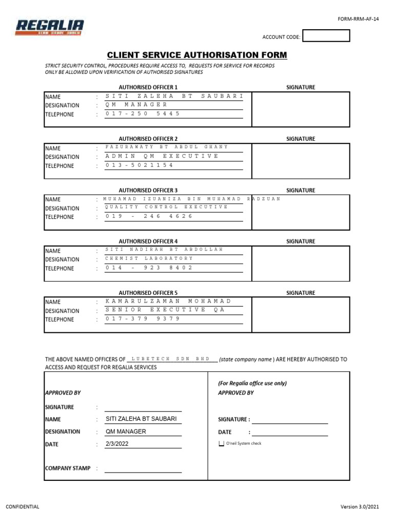 Regalia Service Access Form | PDF | Computing