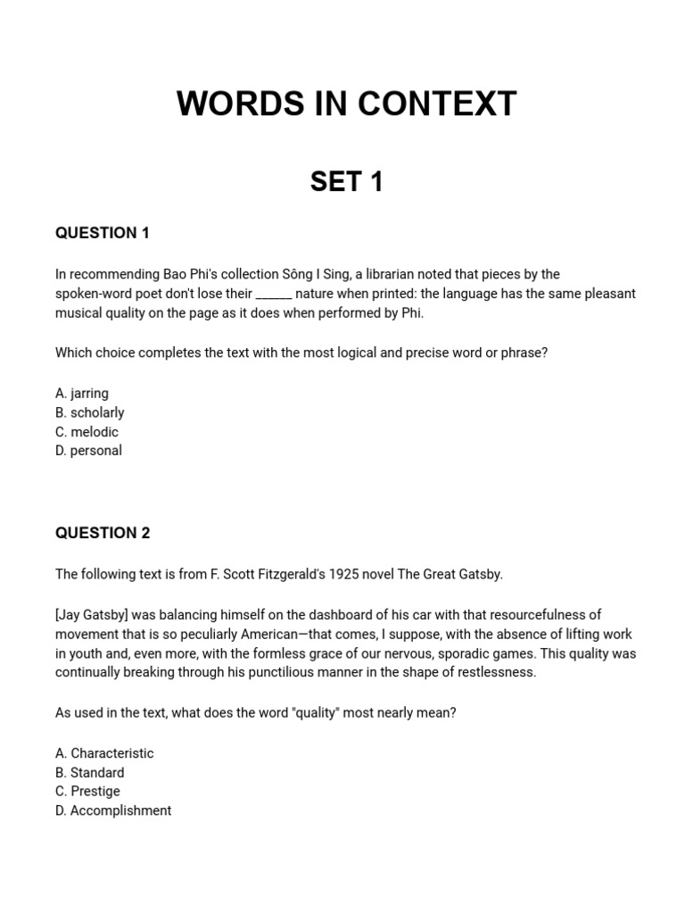 Digital Sat Reading & Writing - Words in Context | PDF