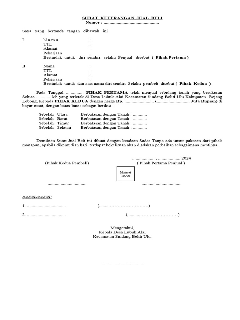 Contoh Surat Alas Hak | PDF