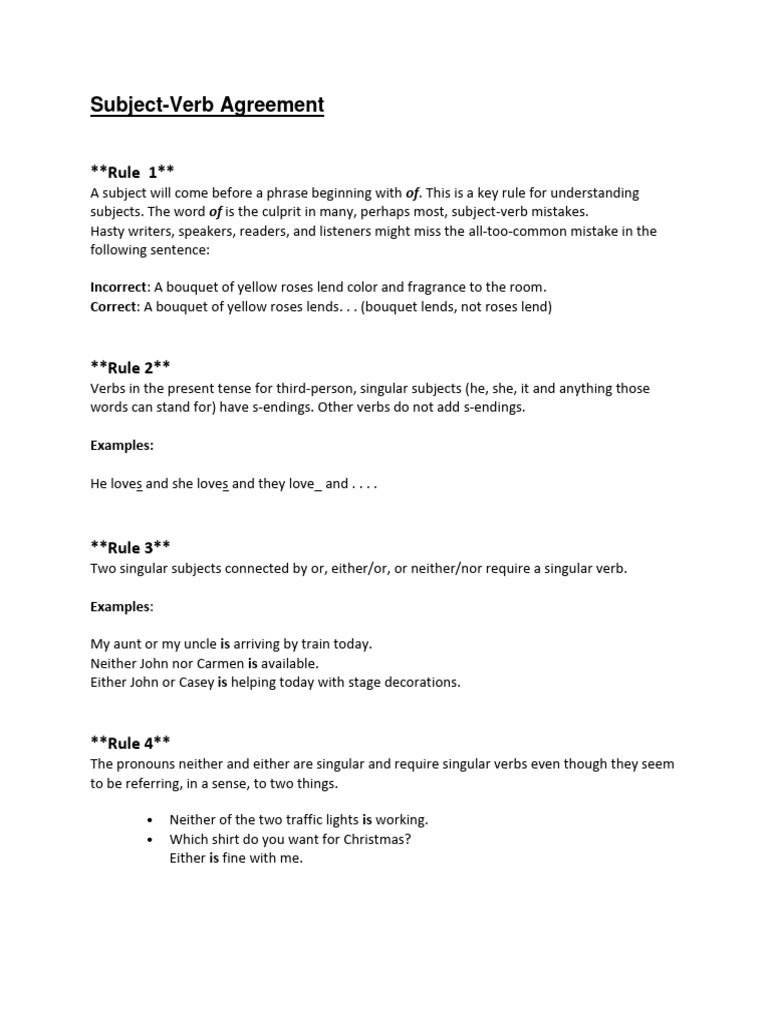 Subject-Verb Agreement | Download Free PDF | Grammatical Number | Plural