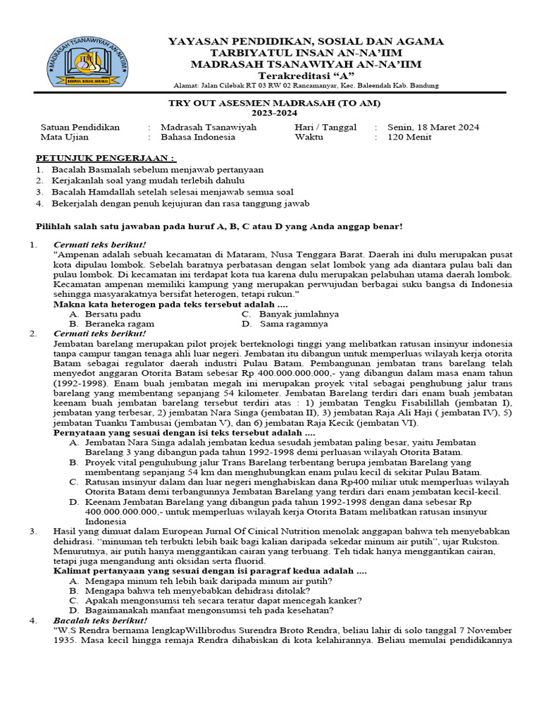 Naskah Soal TO Bhs. Indo 2024 | PDF | Perjalanan | Kajian Bahasa Asing