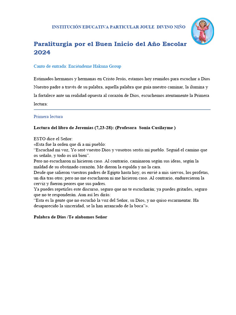 Paraliturgia JDN | PDF | orador del Señor | Oración