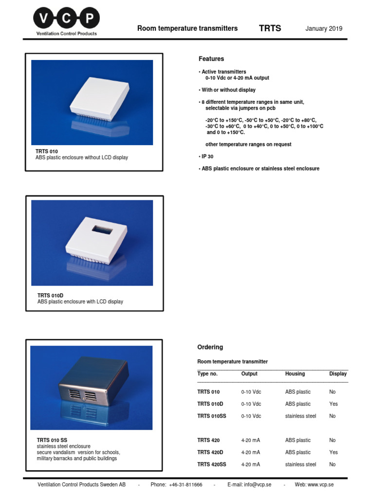 Room Temperature Transmitter Trts | PDF | Manufactured Goods | Electricity