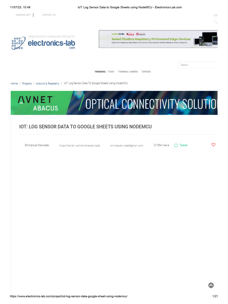 IoT_ Log Sensor Data to Google Sheets Using NodeMCU - Electronics-Lab ...