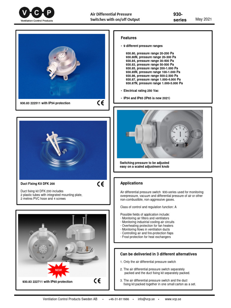 Air Differential Pressure Switches 930 | PDF | Pressure Measurement ...