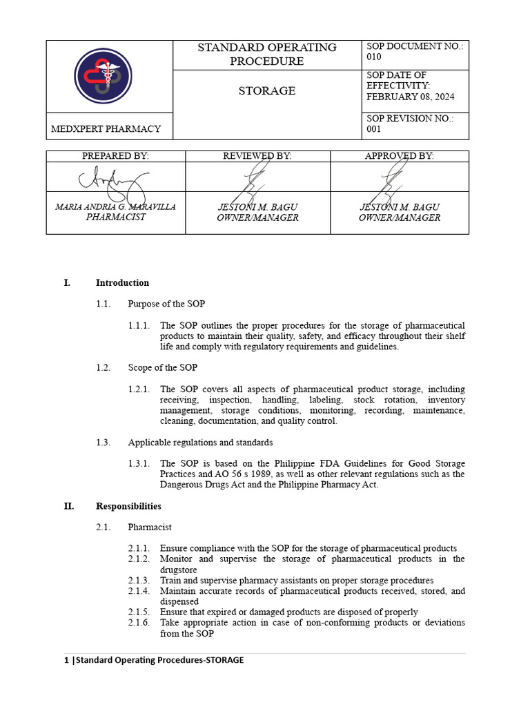 SOP Storage | PDF | Pharmacy | Pharmacist