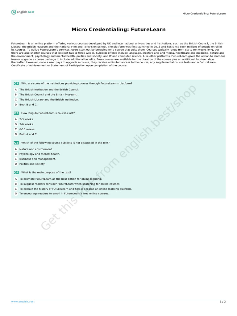 Micro Credentialing FutureLearn | PDF | Educational Technology