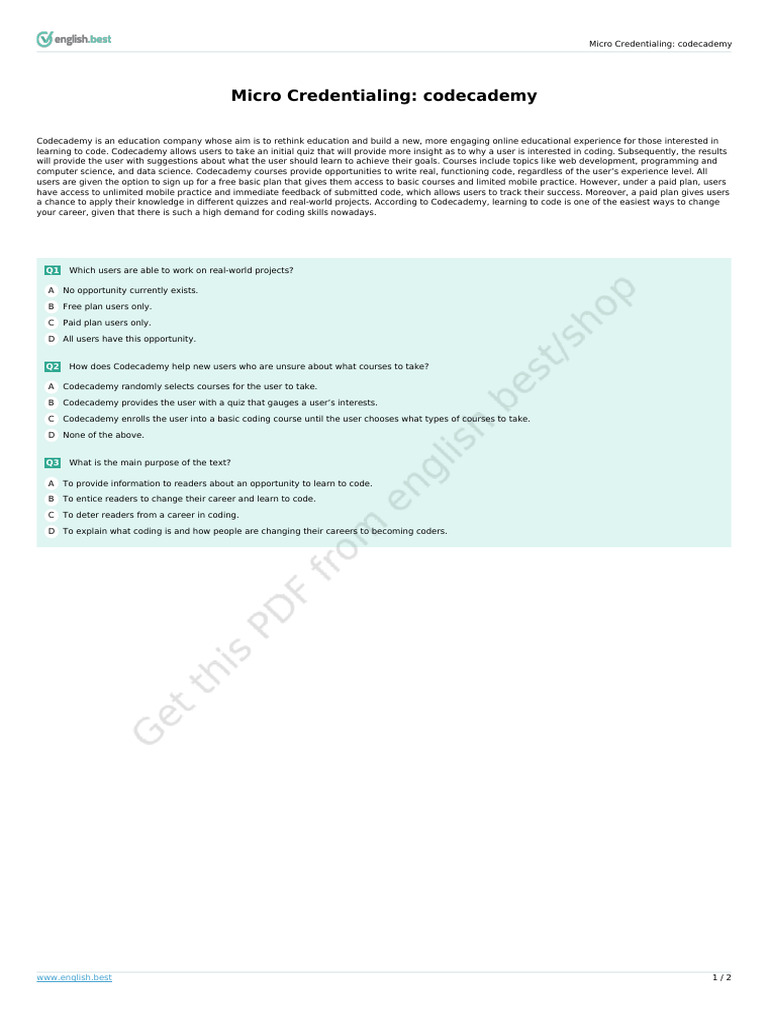 Micro Credentialing Codecademy | PDF | Learning | Cognition