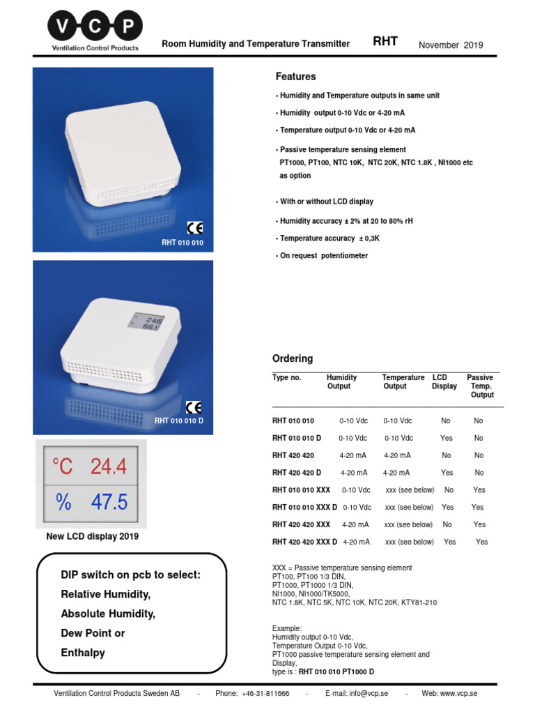 Room Humidity Temperature Transmitter RHT | PDF | Humidity | Electrical Engineering
