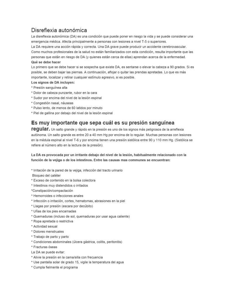 Disreflexia Autonómica | PDF | Presión sanguínea | Enfermedades y ...
