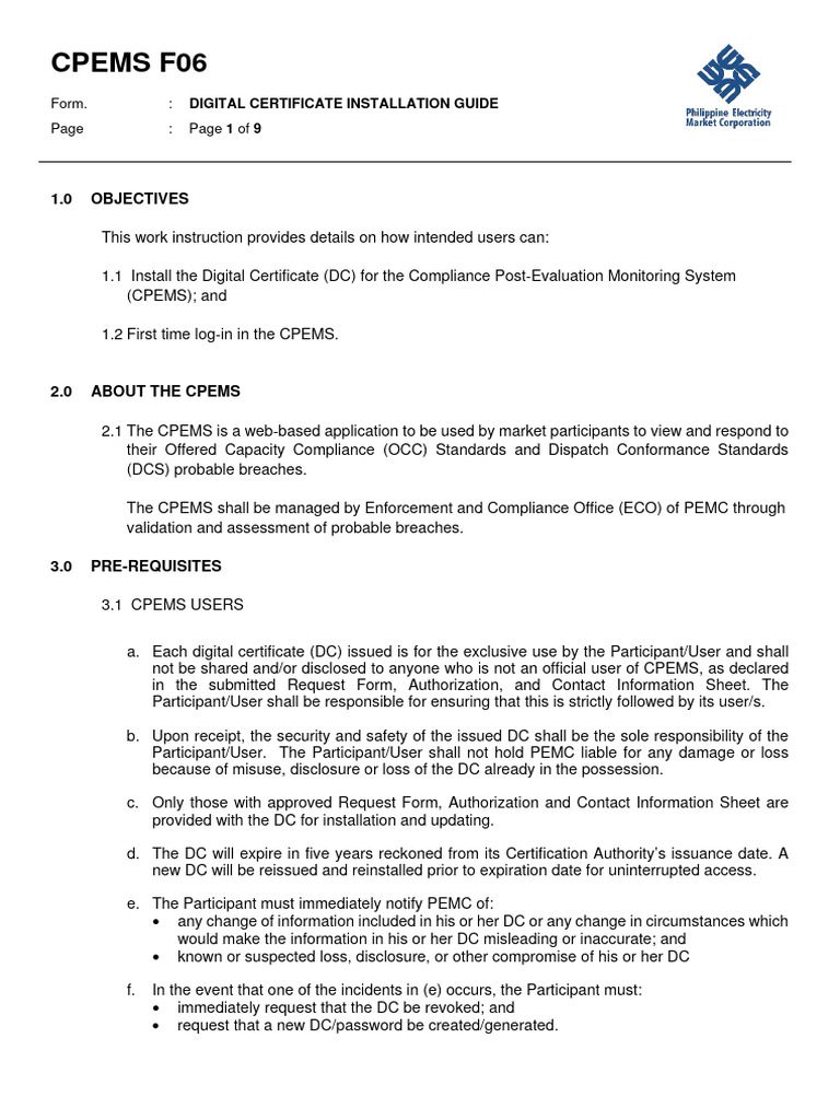 CPEMS F06 - Digital Certificate Installation Guide | PDF | Public Key ...