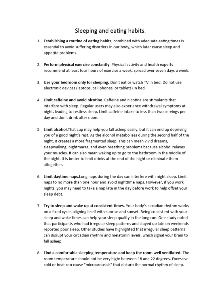 Sleeping and Eating Habits | PDF | Sleep | Animal Physiology