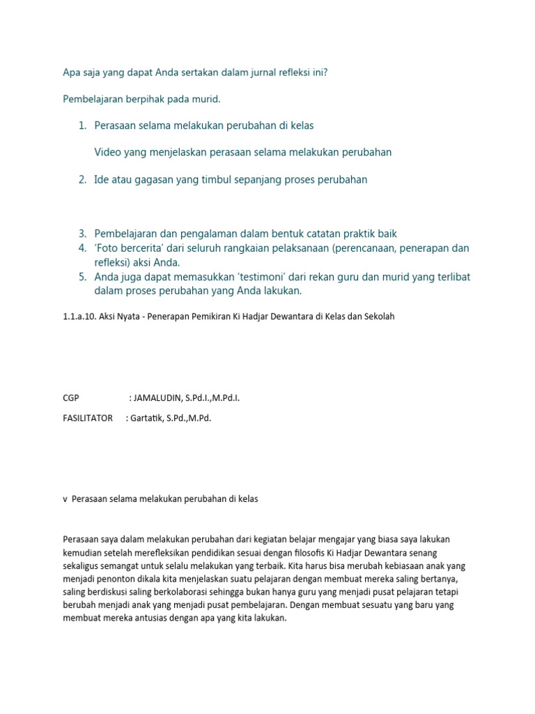 Jurnal Refleksi Guru dan Murid | PDF | Karier & Perkembangan