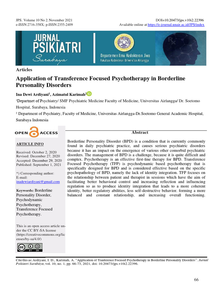 Application of Transference Focused Psychotherapy in Borderline ...