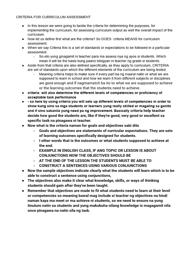 Criteria For Curriculum Assessment 1 | Download Free PDF | Goal ...