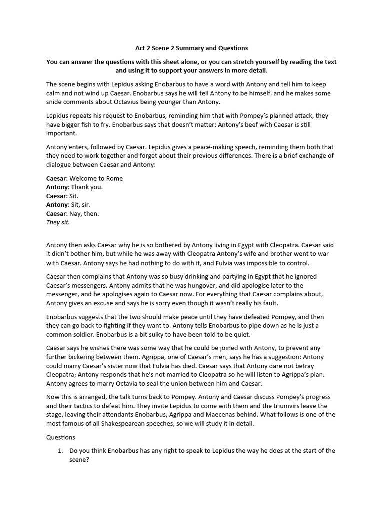 Act 2 Scene 2 Summary and Analysis | PDF | Mark Antony | Julius Caesar