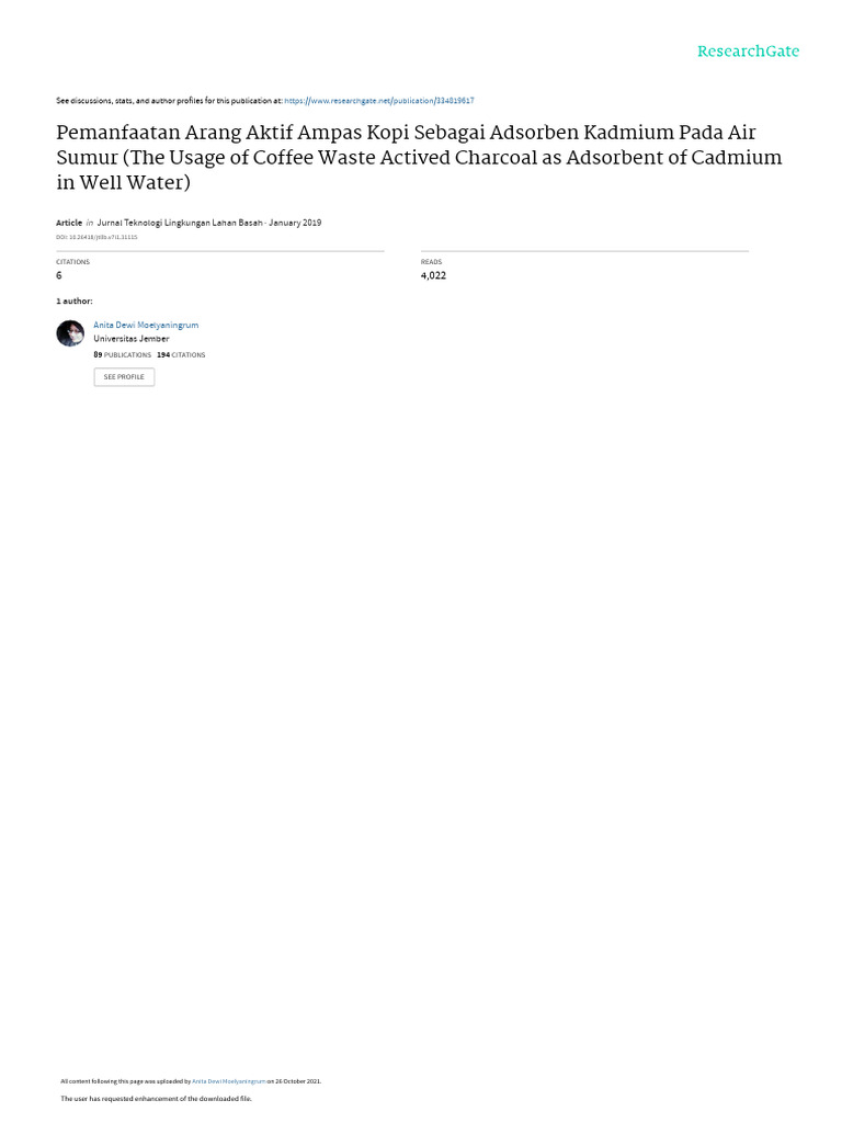 Pemanfaatan Arang Aktif Ampas Kopi Sebagai Adsorbe | PDF | Sains & Matematika | Teknologi & Rekayasa