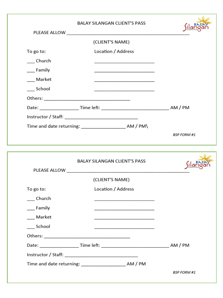 3. B.BALAY SILANGAN PASS FORM | PDF