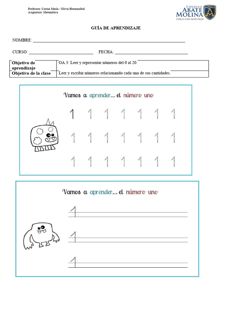 Guía de Aprendizaje: Números 0-20 | PDF