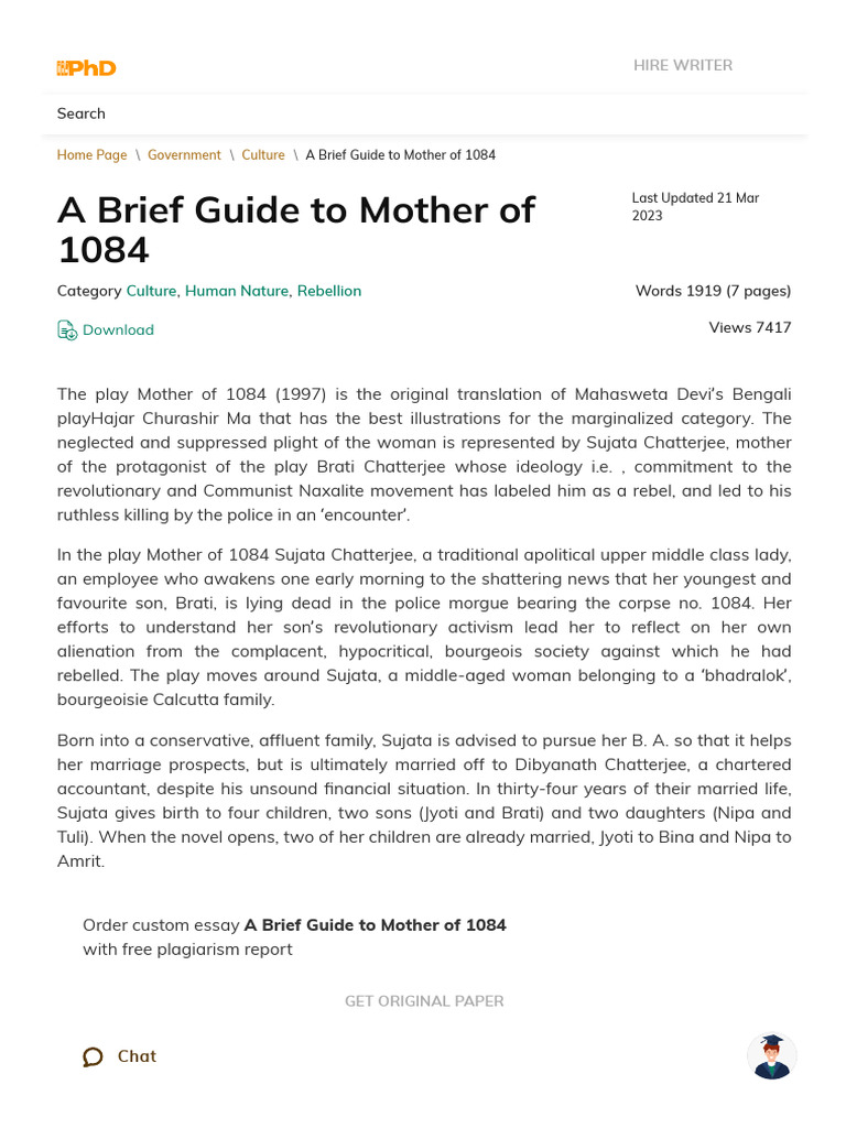 A Brief Guide To Mother of 1084 Summary and Critical Analysis Essay ...
