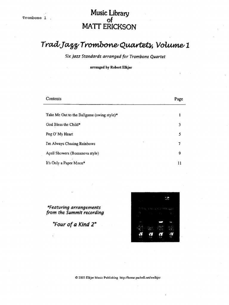 Elkjer - Traditional Jazz Trombone Quartets Vol I - PARTS | PDF