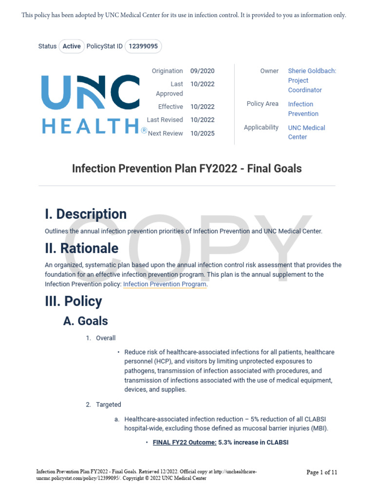 Infection Prevention Plan FY2022 Final Goals | PDF | Patient | Infection