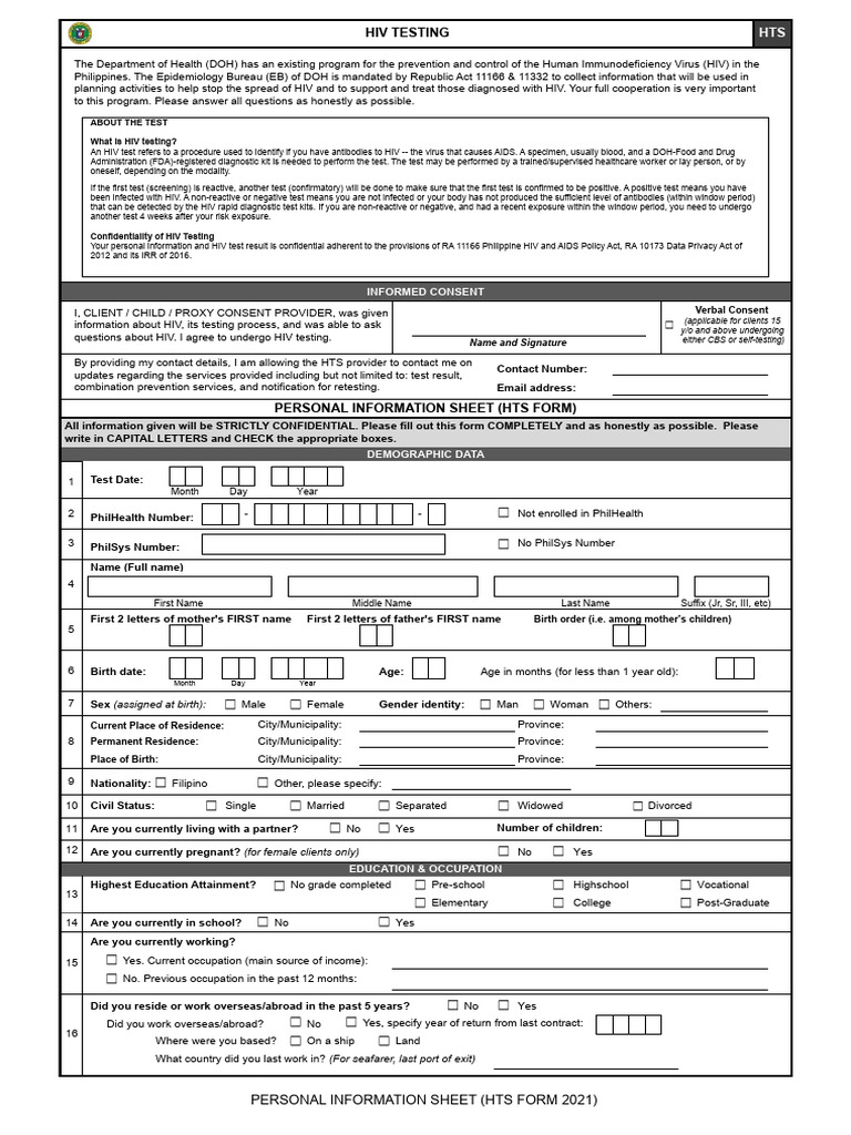 Form HTS - v2021 1 | Download Free PDF | Diagnosis Of Hiv/Aids | Hiv