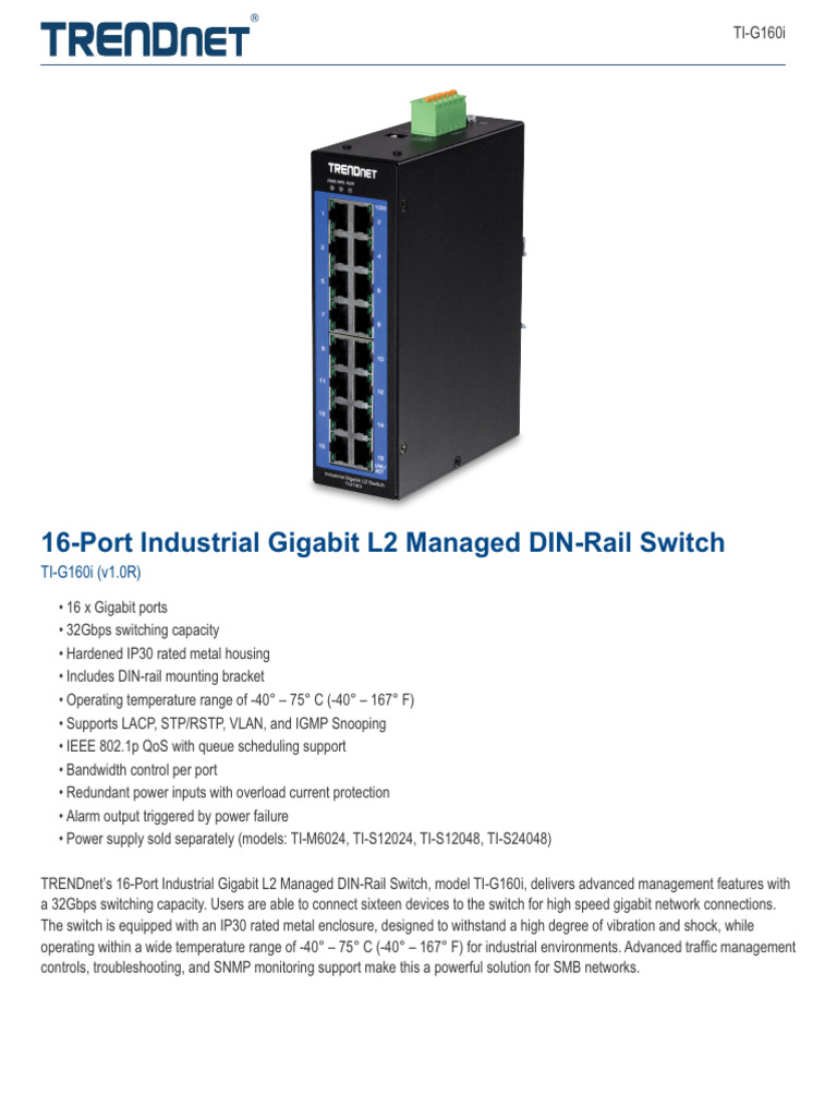 TI-G160i - (v1.0R) Datasheet (16port Switch) | PDF | Network Switch | Computer Network
