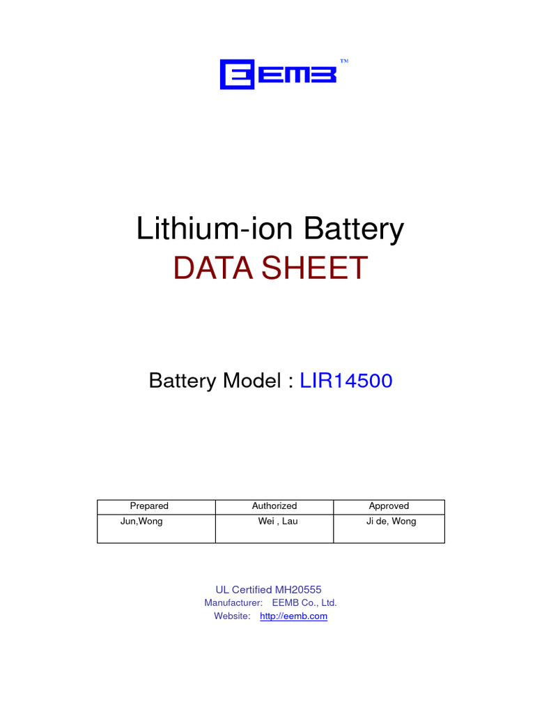 Lithium-Ion Battery: Data Sheet | PDF | Rechargeable Battery | Lithium ...