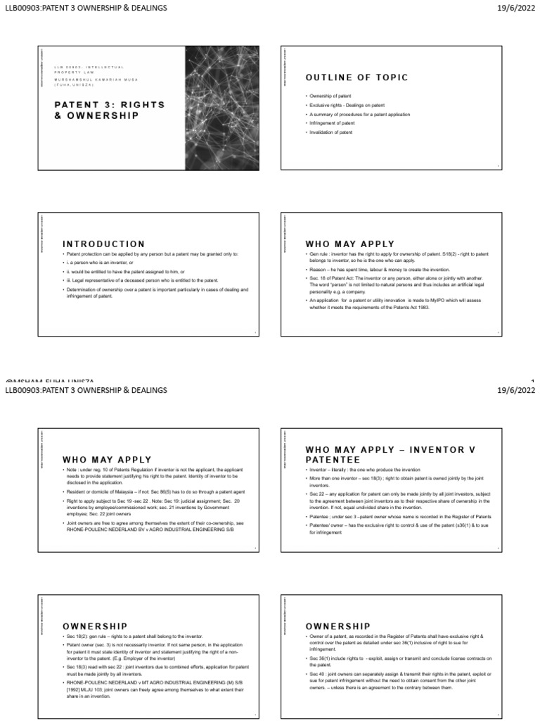 Outline of Topic: L L B 0 0 9 0 3 - Intellectual Property Law ...