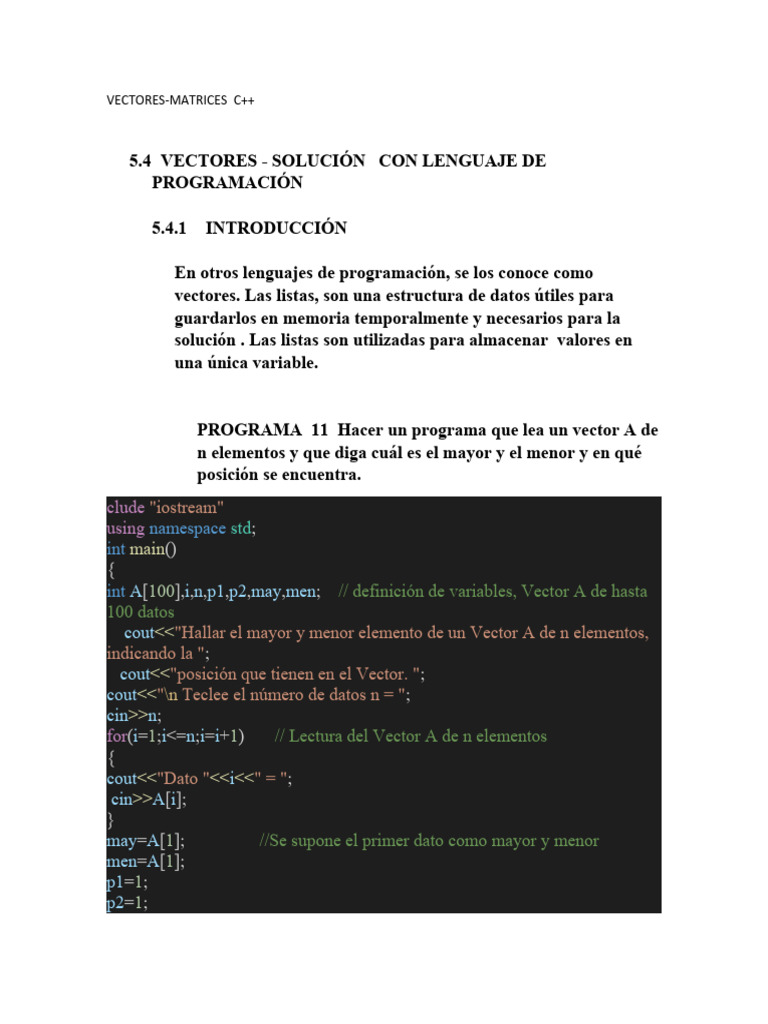 Programas C++ para Vectores y Matrices | PDF | Matriz (Matemáticas) | C
