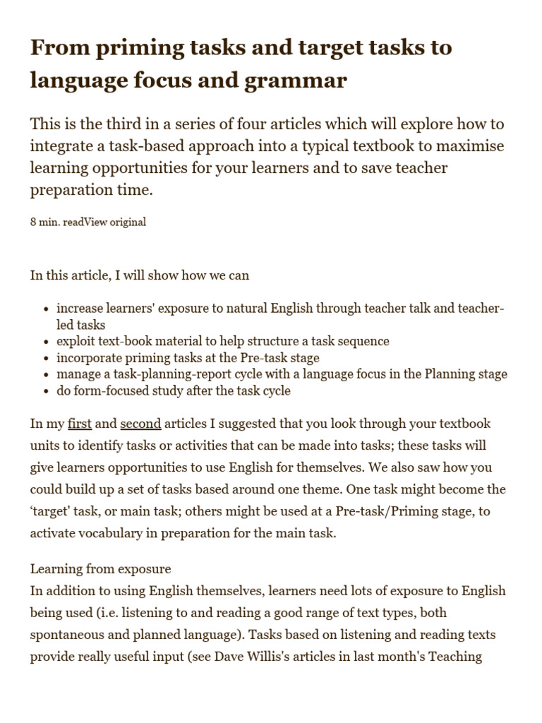 From Priming Tasks and Target Tasks To Language Focus and Grammar | PDF ...