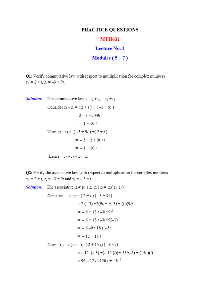 MTH632 Practice Questions Lecture 2 - SOLUTION | PDF | Abstract Algebra | Mathematical Concepts