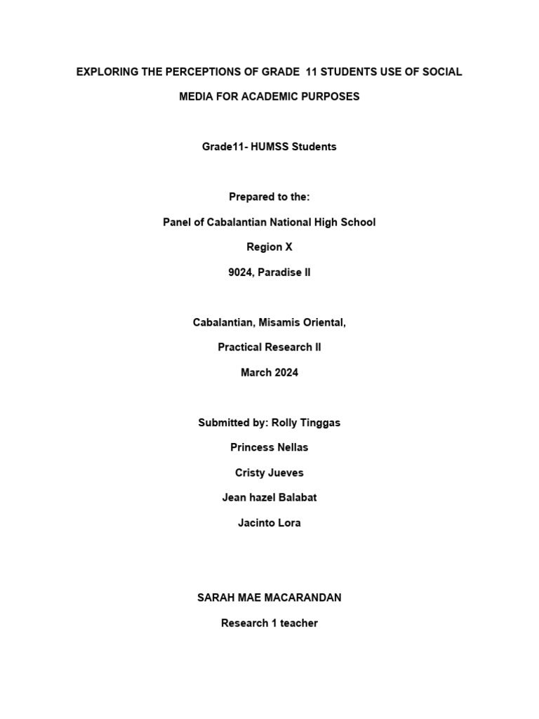 Grade 11 Students' Social Media Use | PDF | Survey Methodology | Social ...