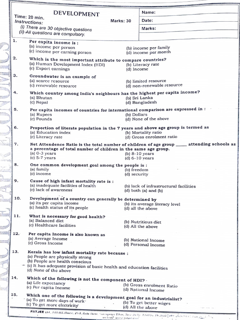 Mcqs of Development and Water Resources | PDF | Earth Sciences | Economies