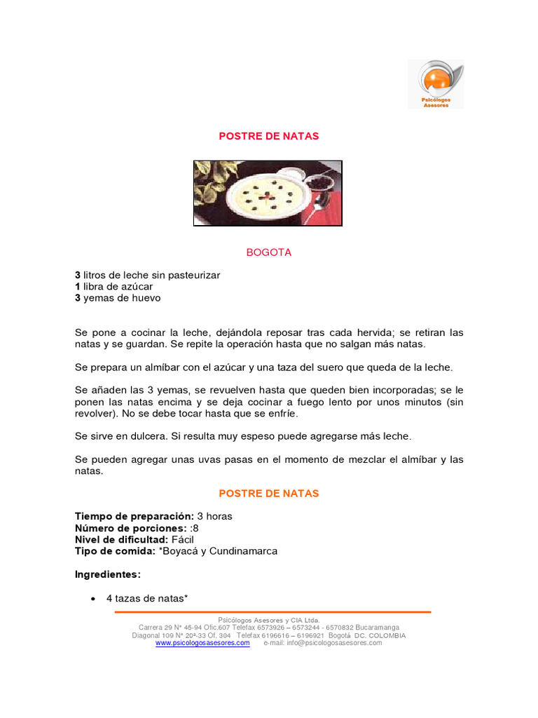 POSTRE DE NATAS | PDF | Postres | Crema
