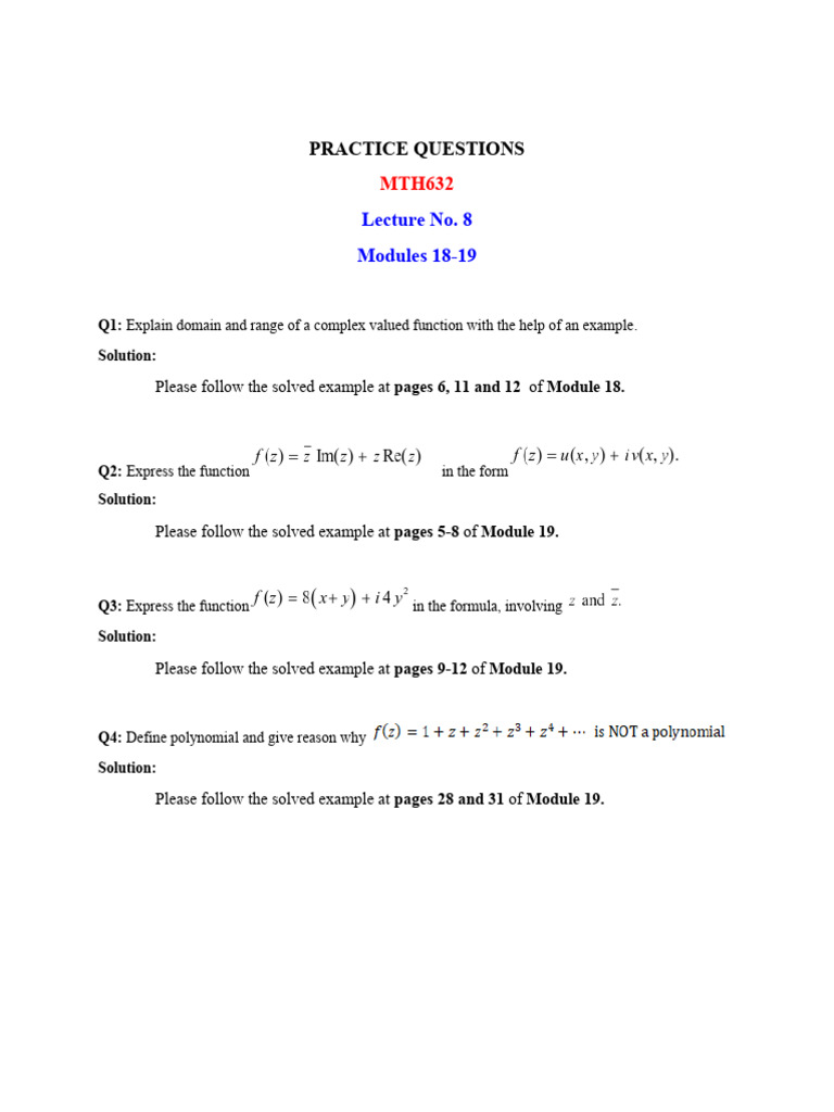 MTH632 Practice Questions Lecture 8 - SOLUTION | PDF